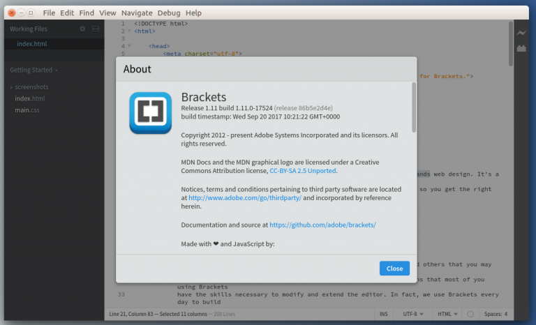 The Modern Text Editor Brackets Releases 1.11 With Full Linux Support