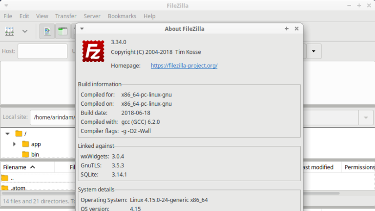 FileZilla - Best FTP Client for Linux, Ubuntu Releases version 3.34.0