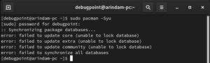 pacman Failed to Update Core - unable to lock database - How to Fix
