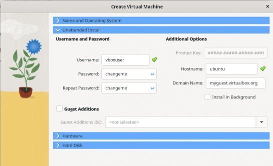 VirtualBox User ID and Password for Unattended Installation