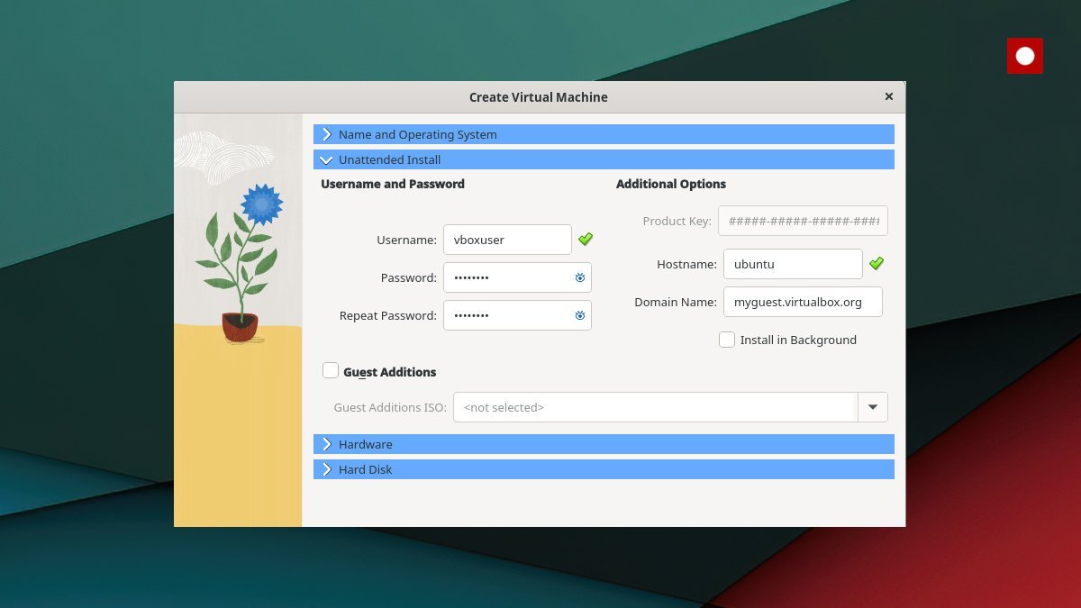 VirtualBox User ID And Password For Unattended Installation